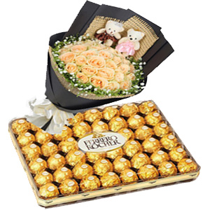 Ferrero Rocher and Bouquet Champagne Rose - Hochiminh24hrsflorist