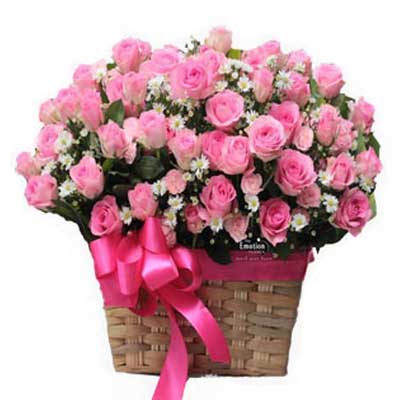 50 Pink Roses in basket - Hochiminh24hrsflorist